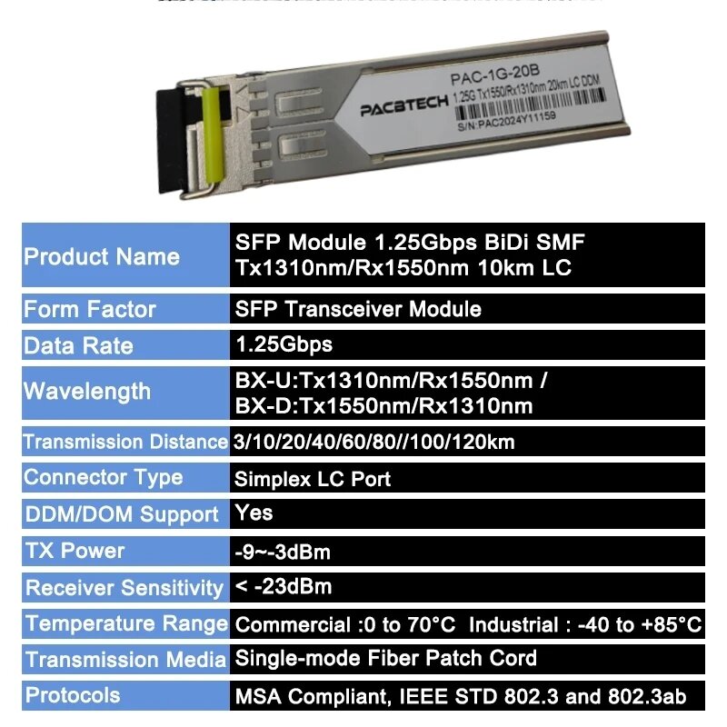 PACBTECH Gigabit SFP BiDi LC Transceiver Module 1000Base-BX — фото 1