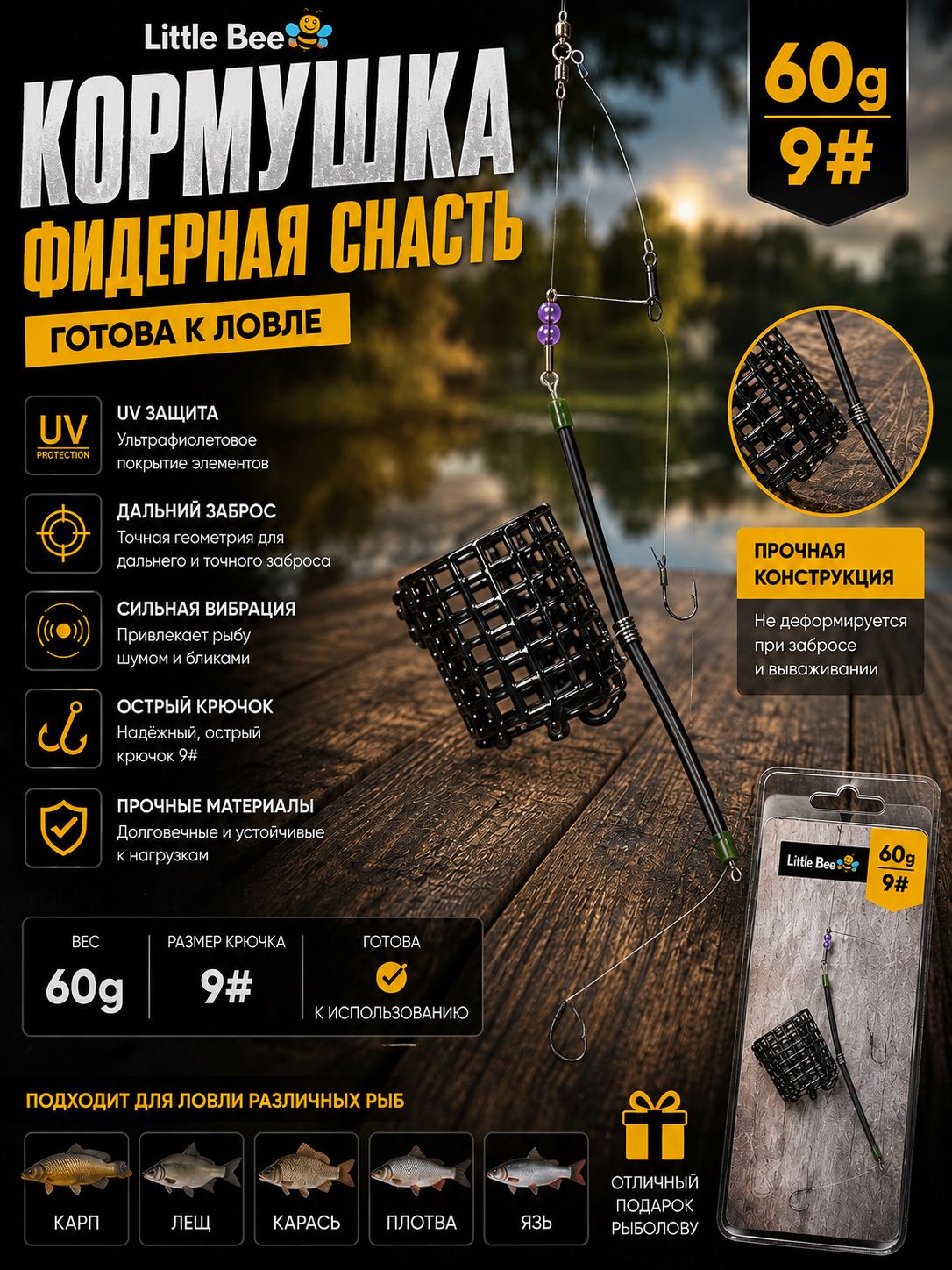 Кормушка фидерная "Хищник", для хищной рыбы, черный цвет, 60 г