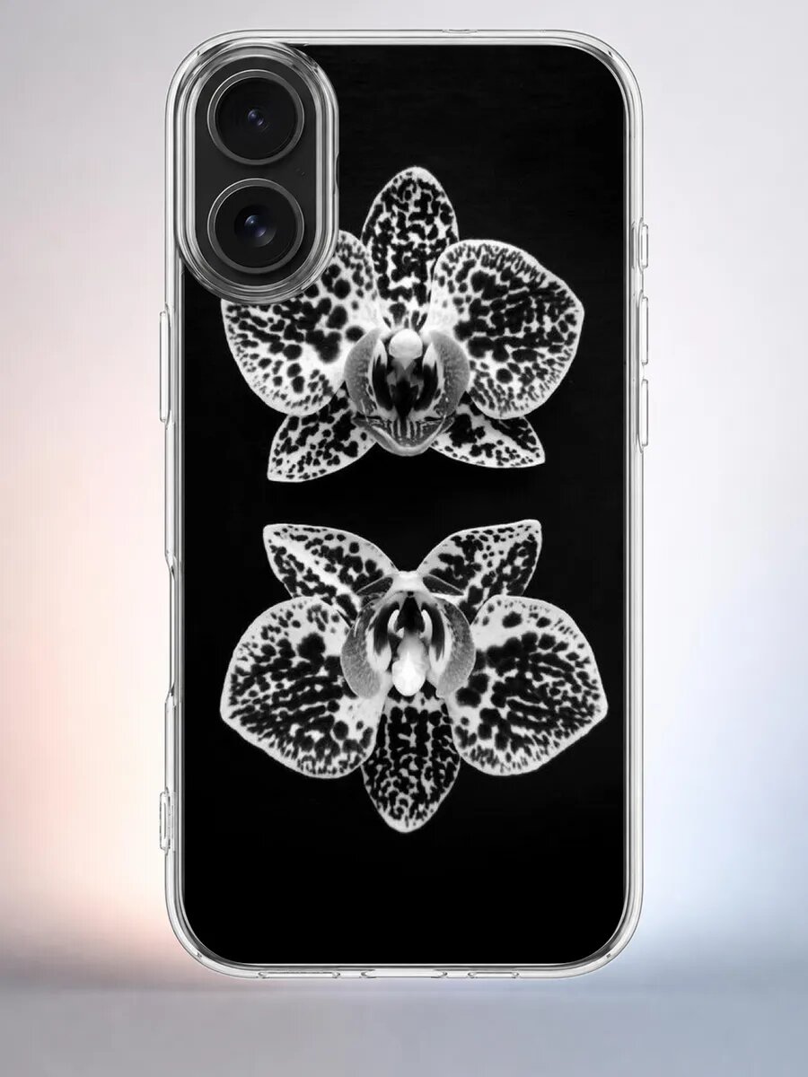 Чехол iPhone 16 леопардовые орхидеи силиконовый прозрачный