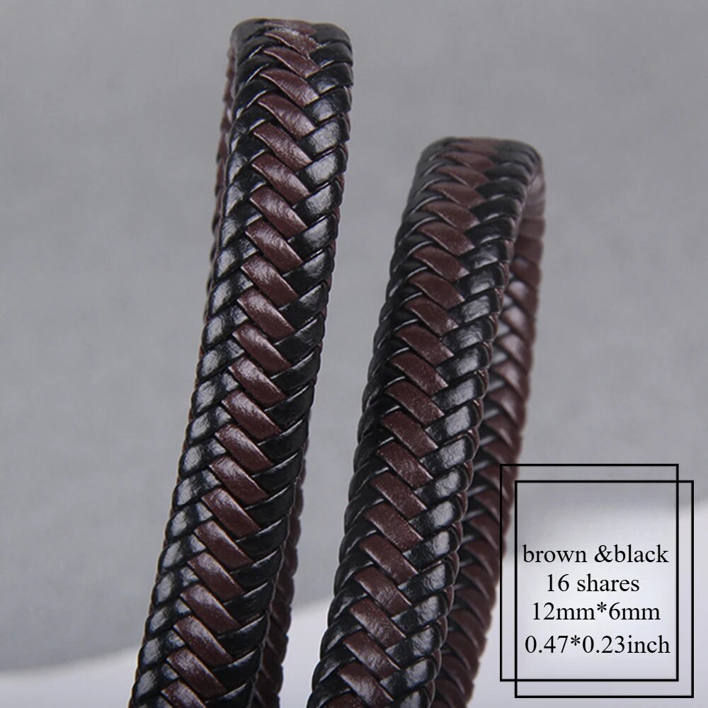 Плетеные ремешки из искусственной кожи Black Brown 1 метр Черный, Brown Black 12x6mm