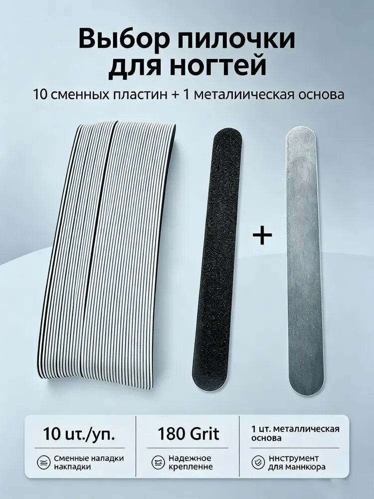 Металлическая пилка-основа со сменными файлами Nail-Cosmetic Длинная прямая профессиональная пилочка для ногтей 10/50шт