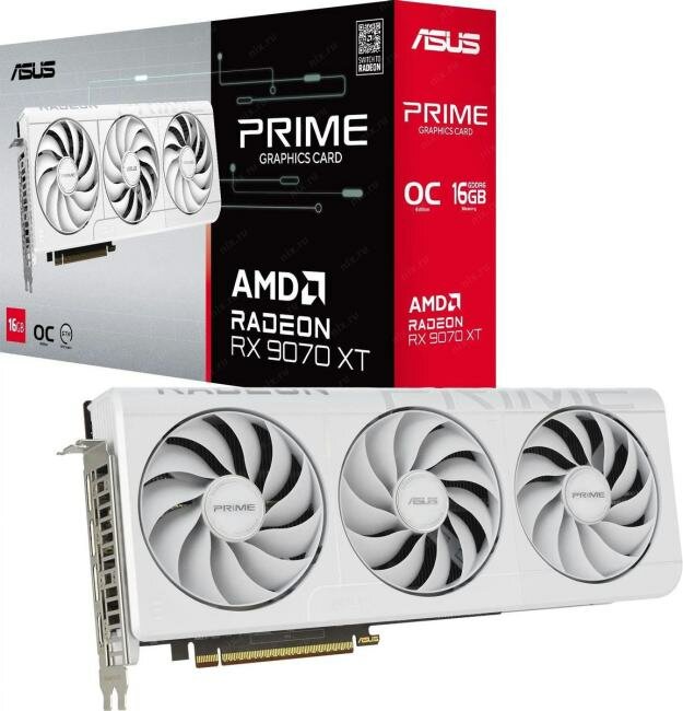ASUS PRIME PRIME-RX9070XT-O16G-WHITE (RADEON RX 9070 XT) 16 Гб, GDDR6, 256 бит, PCI Express, 3xDP,1xHDMI