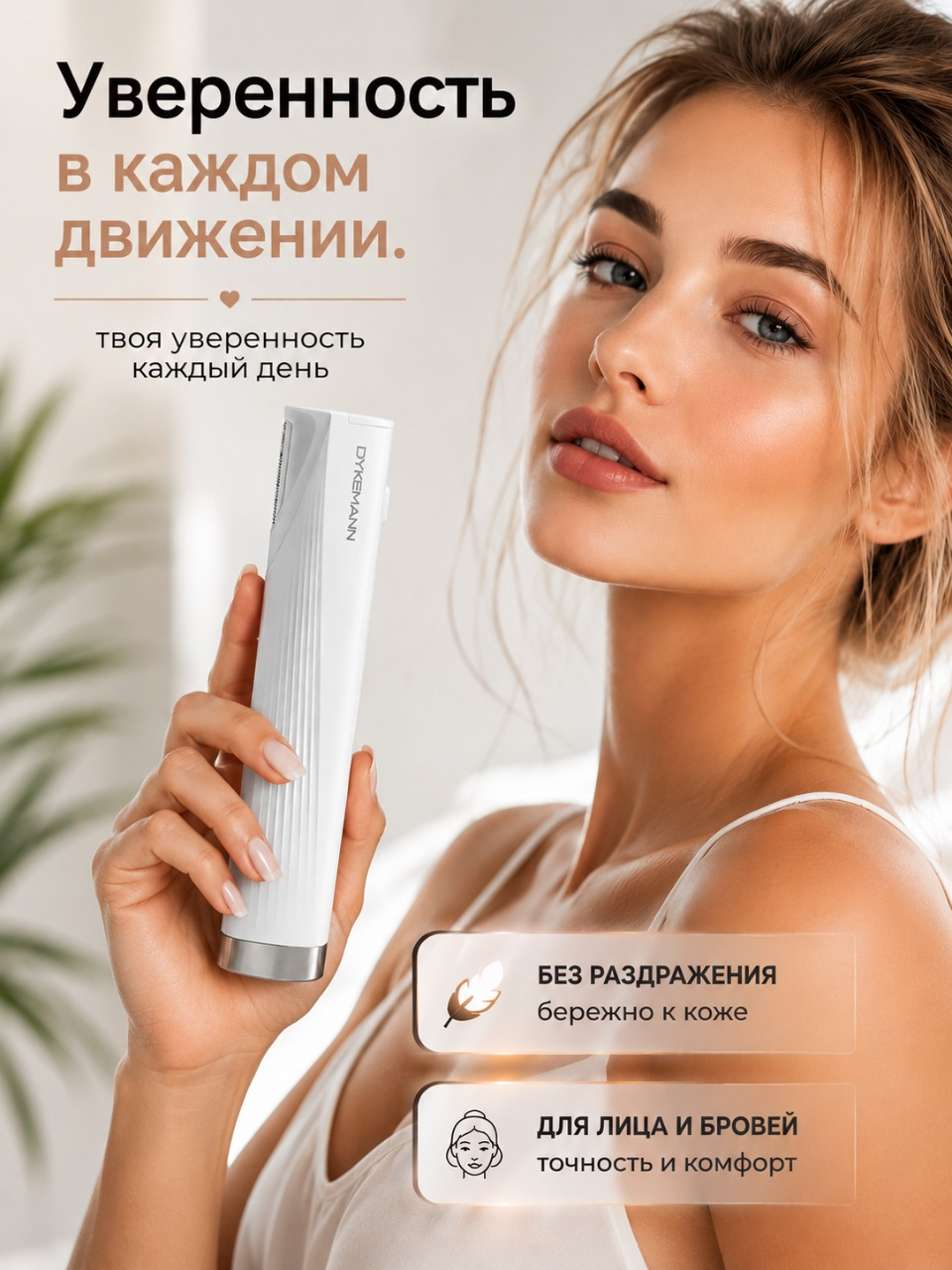 Косметический триммер для лица, усов и бровей, женская бритва с насадками, электробритва 2в1 DYKEMANN Flaumfein FS-29
