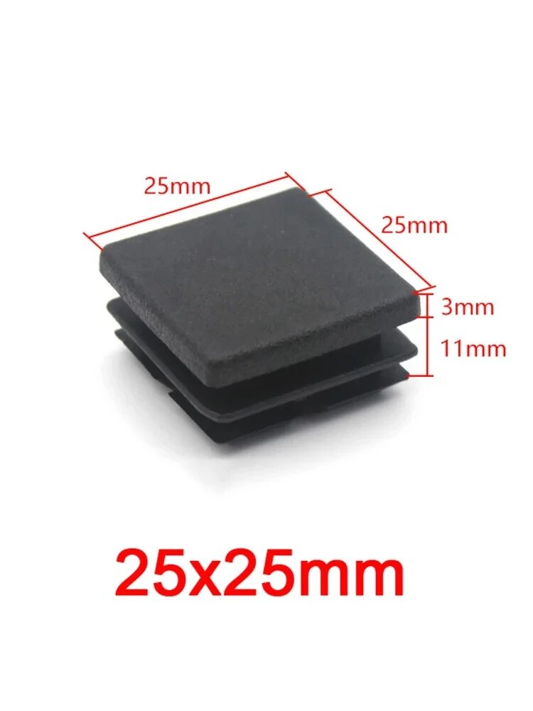 Пластиковые черные заглушки для мебели 13x13 мм-100x100 мм 6pcs 25x25mm