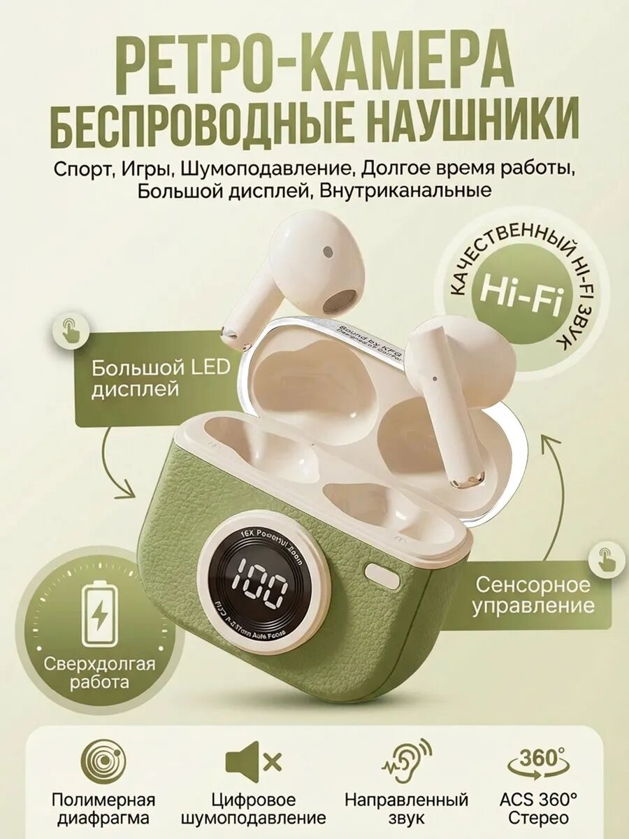 Наушники TWS, Bluetooth 5.4, активное шумоподавление, внутриканальные