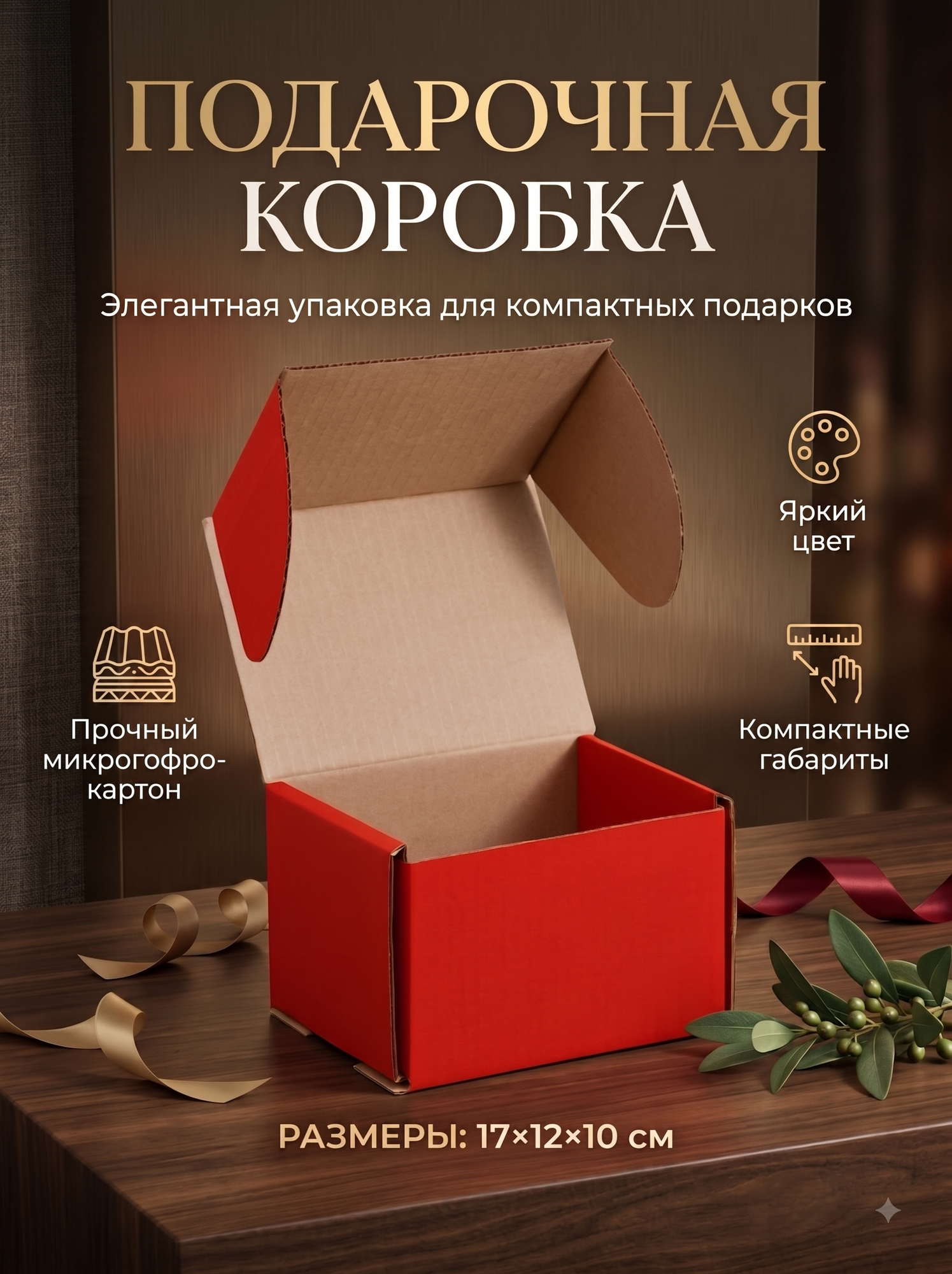 Коробка подарочная самосборная, 17×12×10 см, красная UPAK LAND
