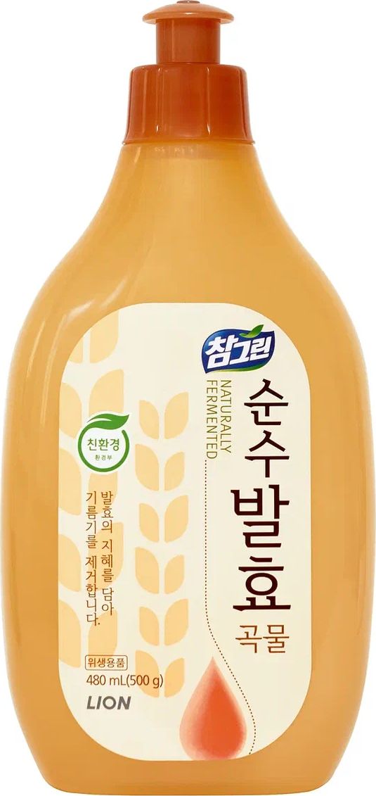 Средство для мытья посуды, овощей и фруктов LION / Лион Chamgreen Pure Fermentation 5 злаков гель 480мл / товары для уборки