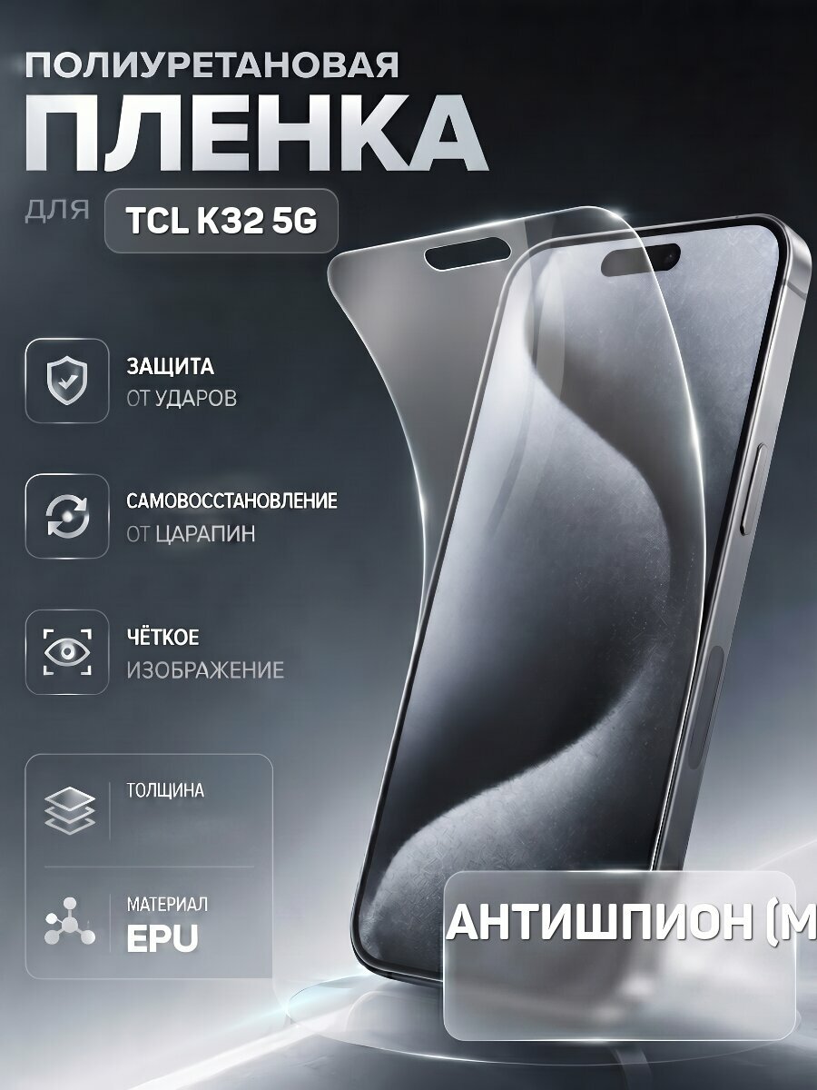 Полиуретановая пленка для TCL K32 5G, антишпион (матовый) Толщина: 0.18 мм