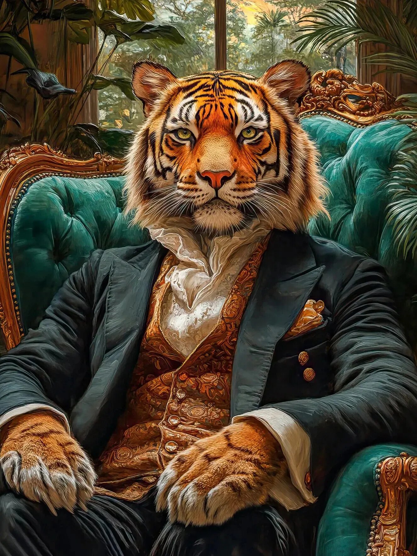 Постер леопард в костюме, 50x70см, черный