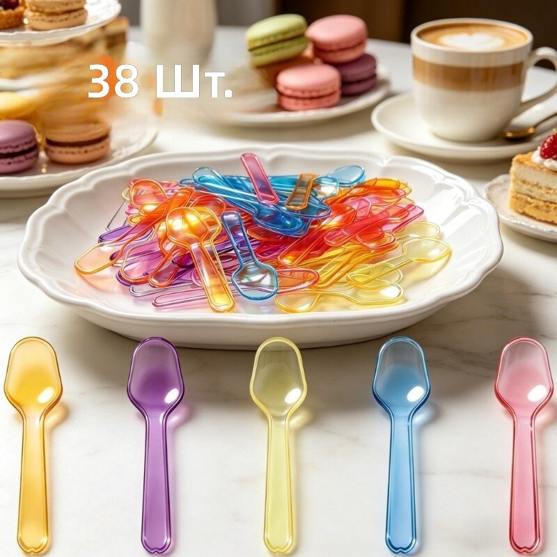Десертные ложки мини, 38 шт, смешанные цвета, длина 2.95 дюйма