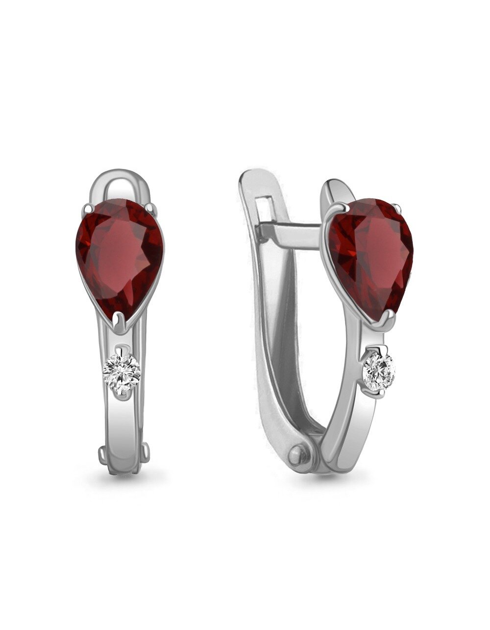 Серьги серебро, 925 проба, родирование, гранат, фианит