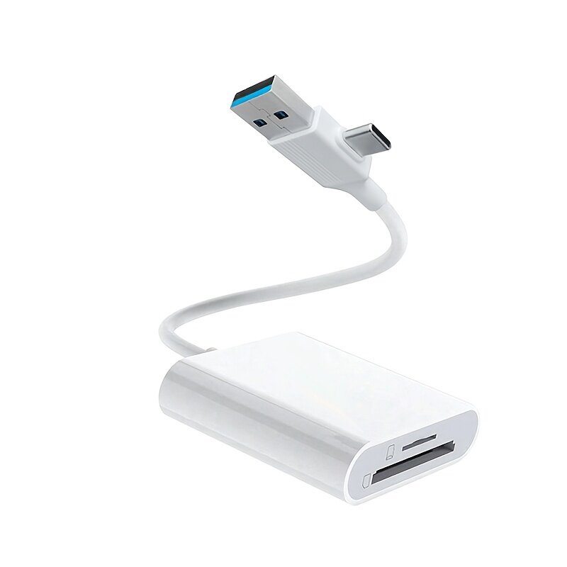 Кардридер адаптер для карт памяти SD и TF с разъемами Type-C и USB, цвет белый