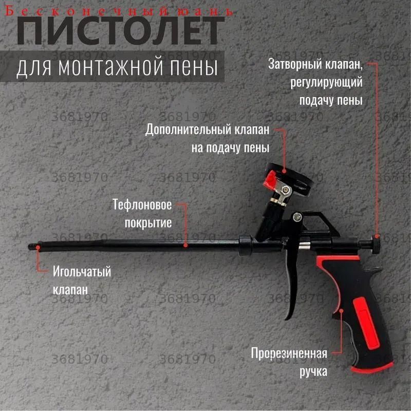 Пистолет для монтажной пены, с тефлоновым покрытием и игольчатым клапаном, для заполнения и герметизации швов