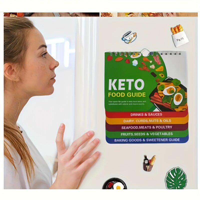Кулинарная книга для кето-диеты, прямоугольная, с креплением на холодильник и блокнотом, с удобной спиральной скрепкой, 1 шт, модель KETO