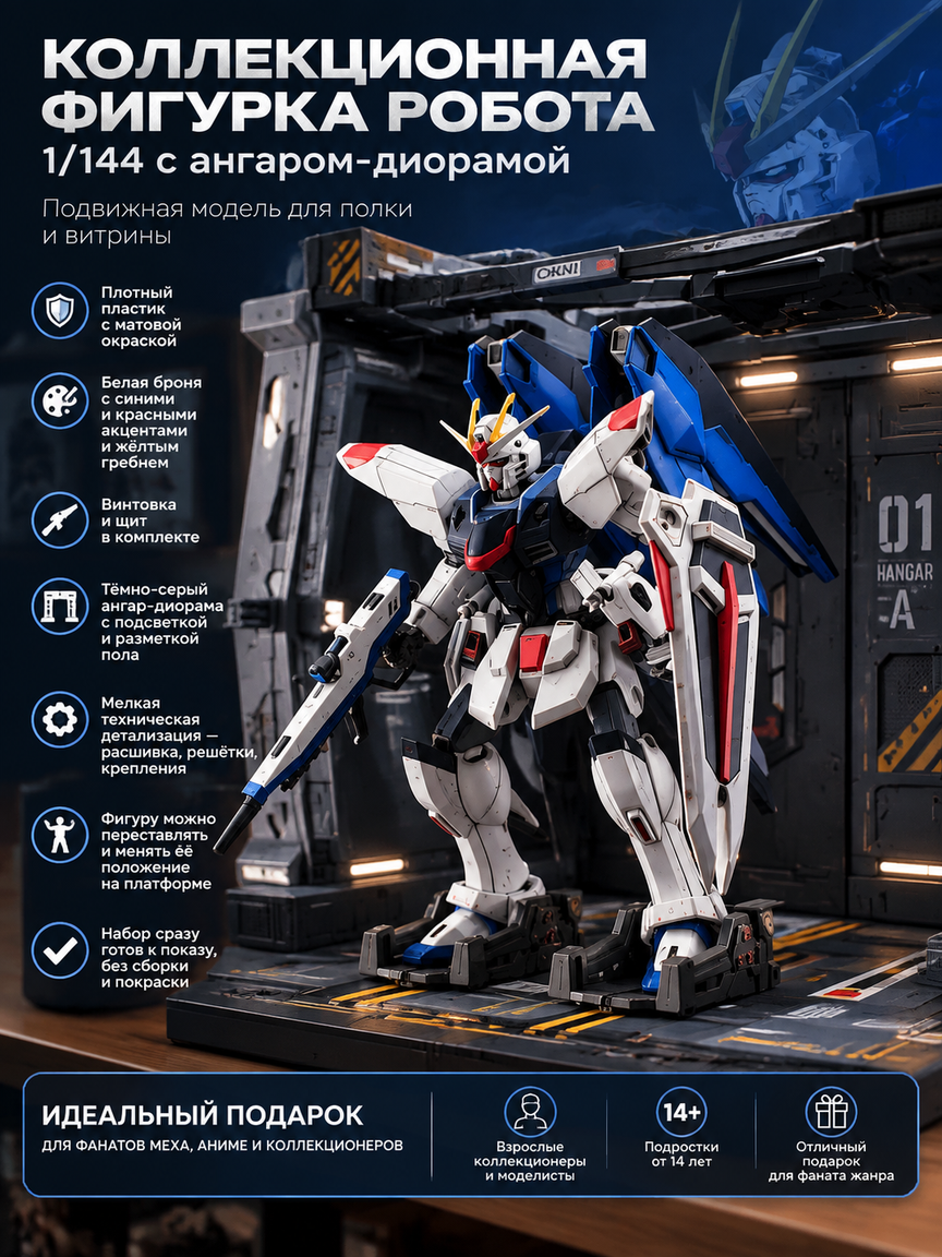 Коллекционная фигурка робота 1/144 с ангаром-диорамой, подвижная модель для полки и витрины