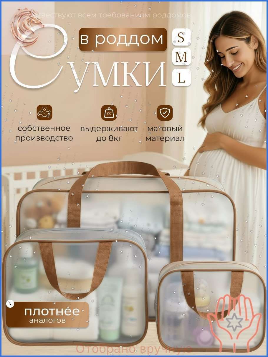 Сумки в роддом прозрачные для беременных набор 3 шт. без наполнения для мамы и малыша