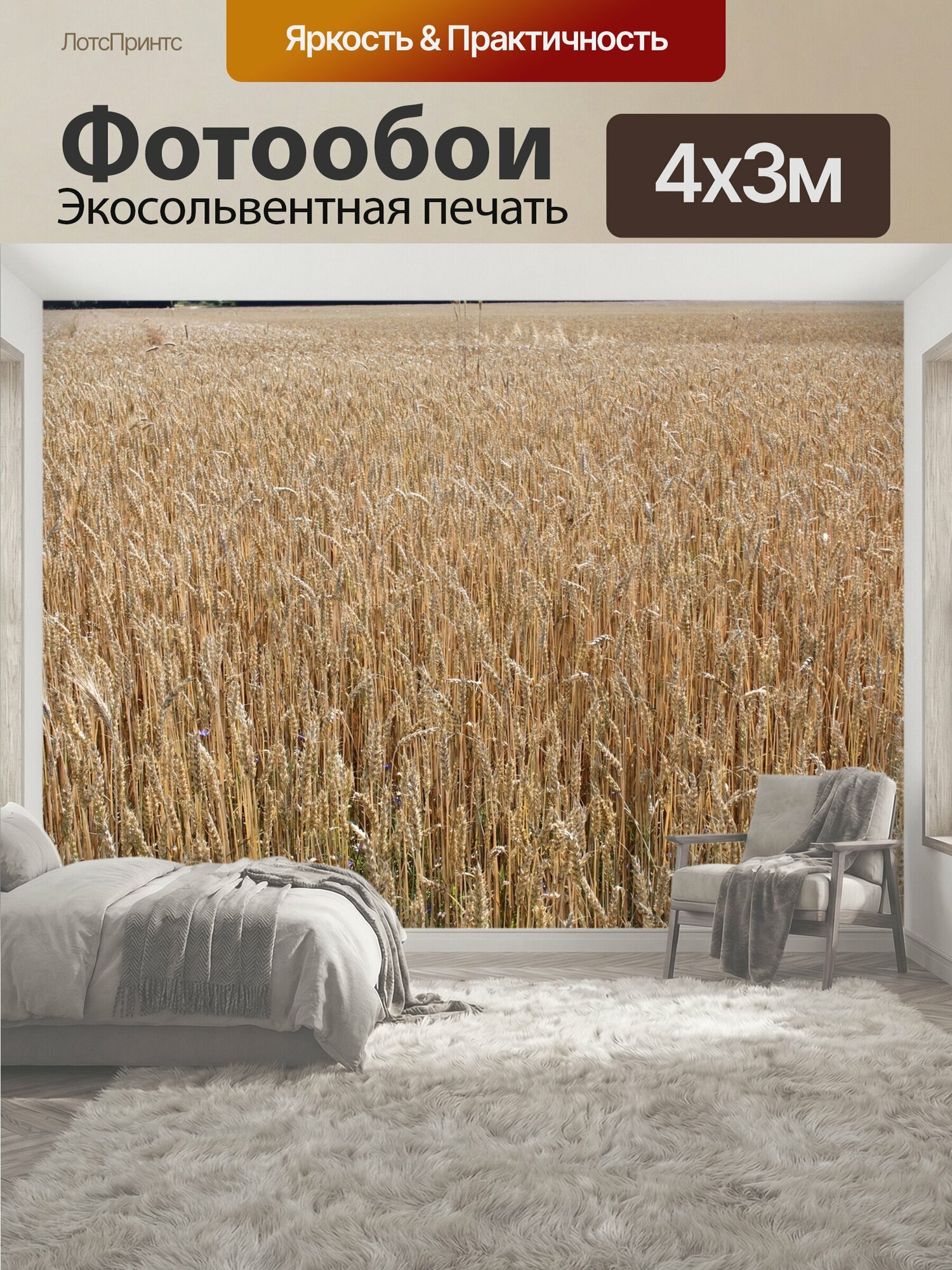 Фотообои "Кукурузное поле, пшеница, зерно" 400x300 см. экосольвентная печать