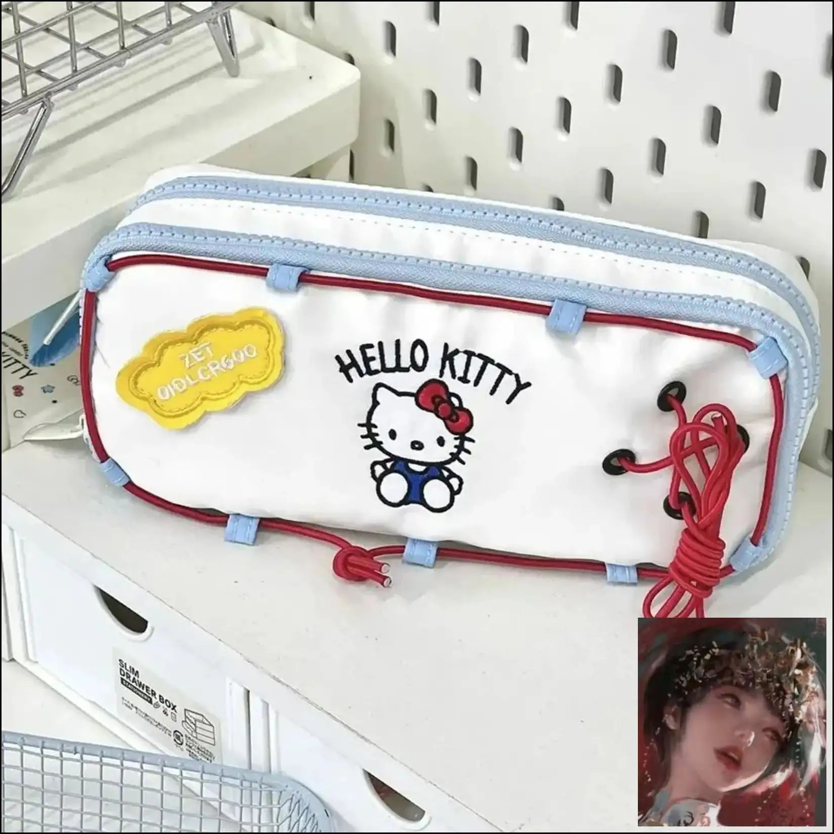 Канцелярский пенал Hello Kitty прямоугольный текстильный для девочек с принтом героев мультфильмов белый синий красный