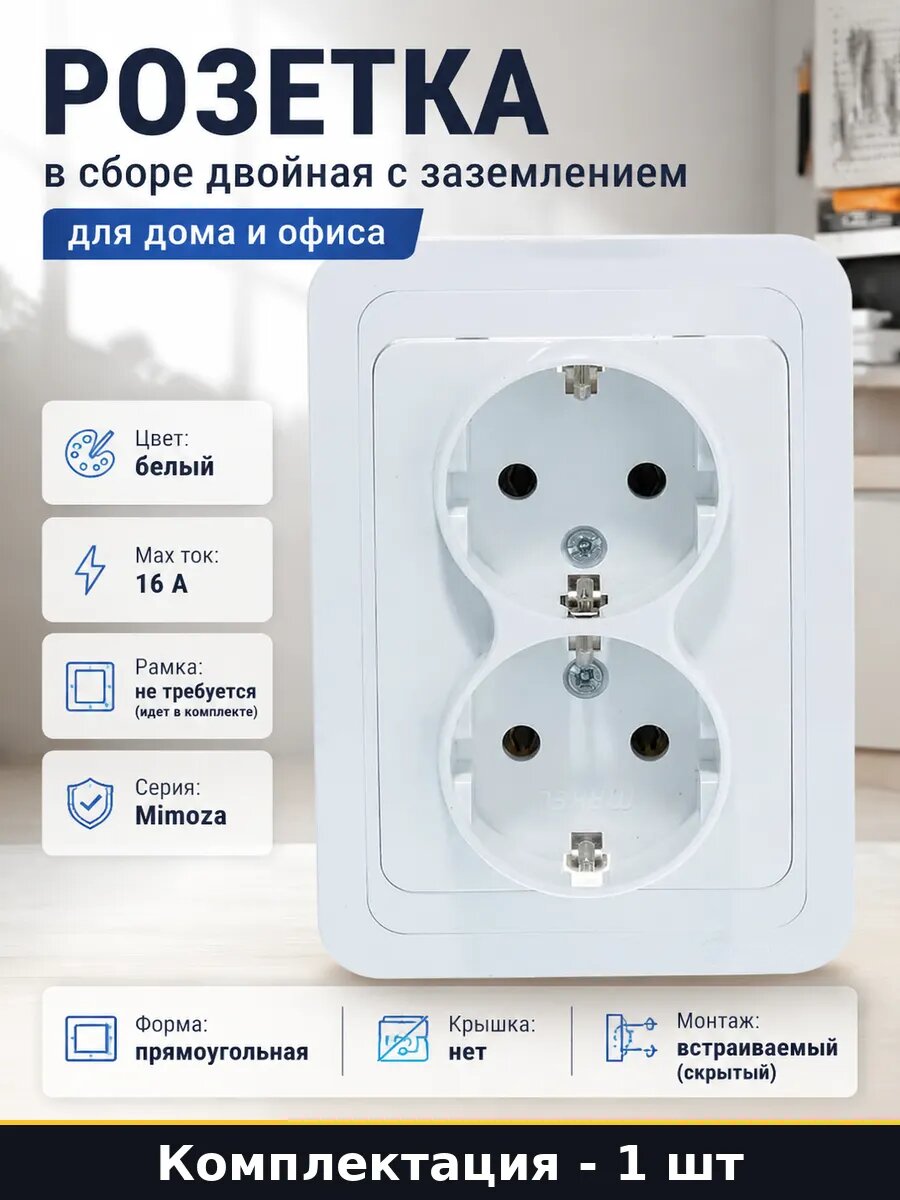 Розетка в сборе двойная с заземлением для дома и офиса