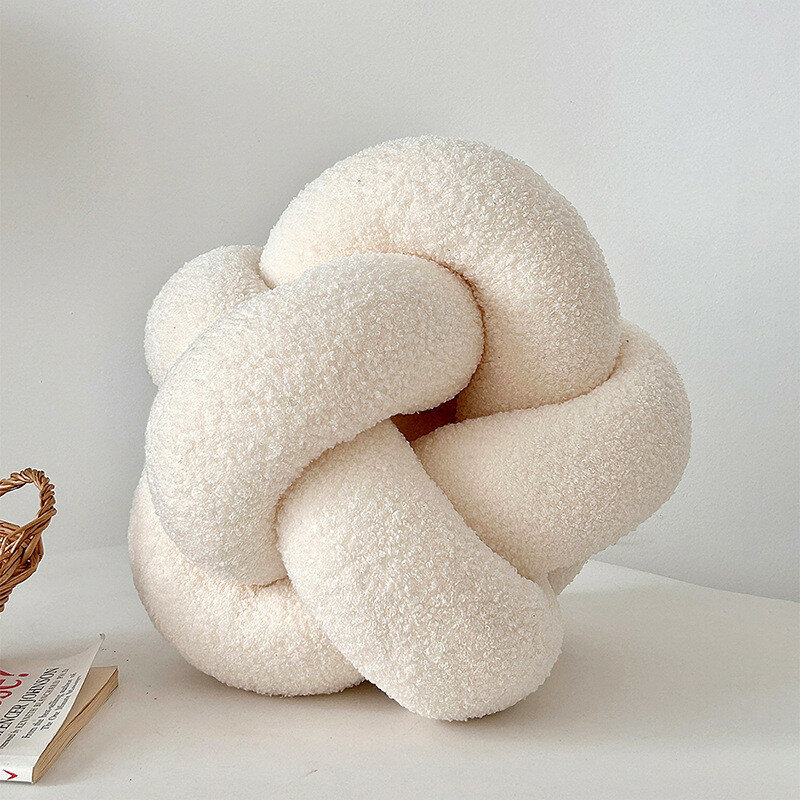Подушка наволочка hand made узловая из полиэстера для гостиной и дивана оттенок offwhite