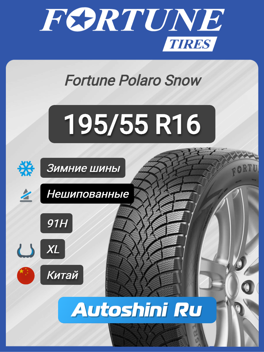 Шины зимние Fortune Polaro Snow 195/55 R16 91H (нешип) XL