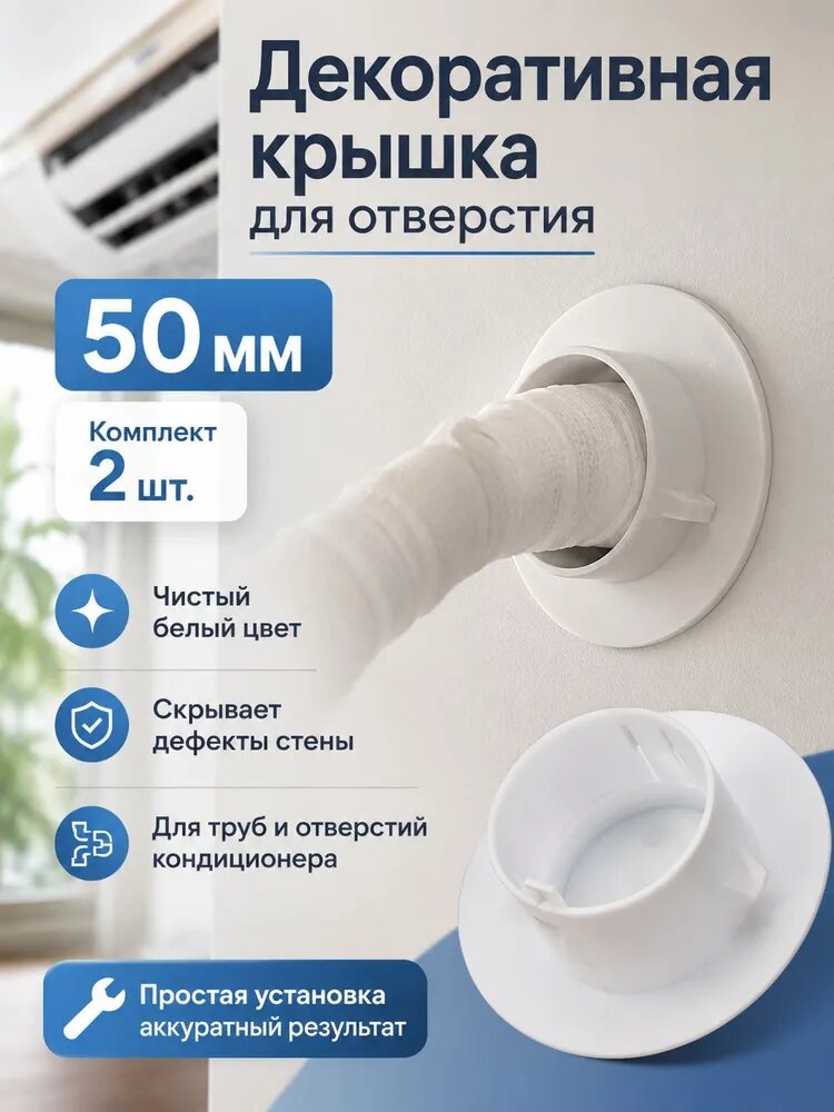 Заглушка для отверстия кондиционера 50 мм, декоративная крышка для маскировки трубного выхода, комплект 2 шт для стены, дома и ремонта