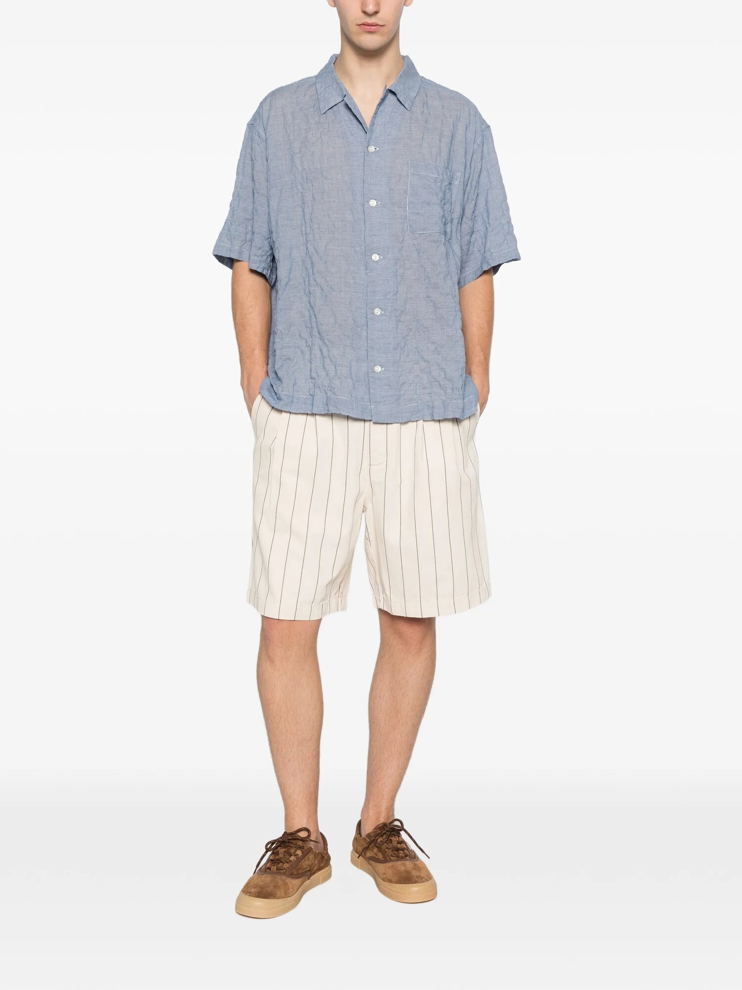 Шорты OBEY Pinstripe-pattern pleated shorts, размер 32, разноцветный — фото 1