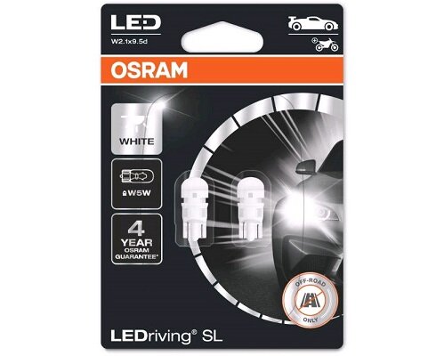 Лампа светодиодная 12V T10 бесцок. 1 диод LED белая 6000К LEDRIVING (W5W) блистер 0 (Osram)