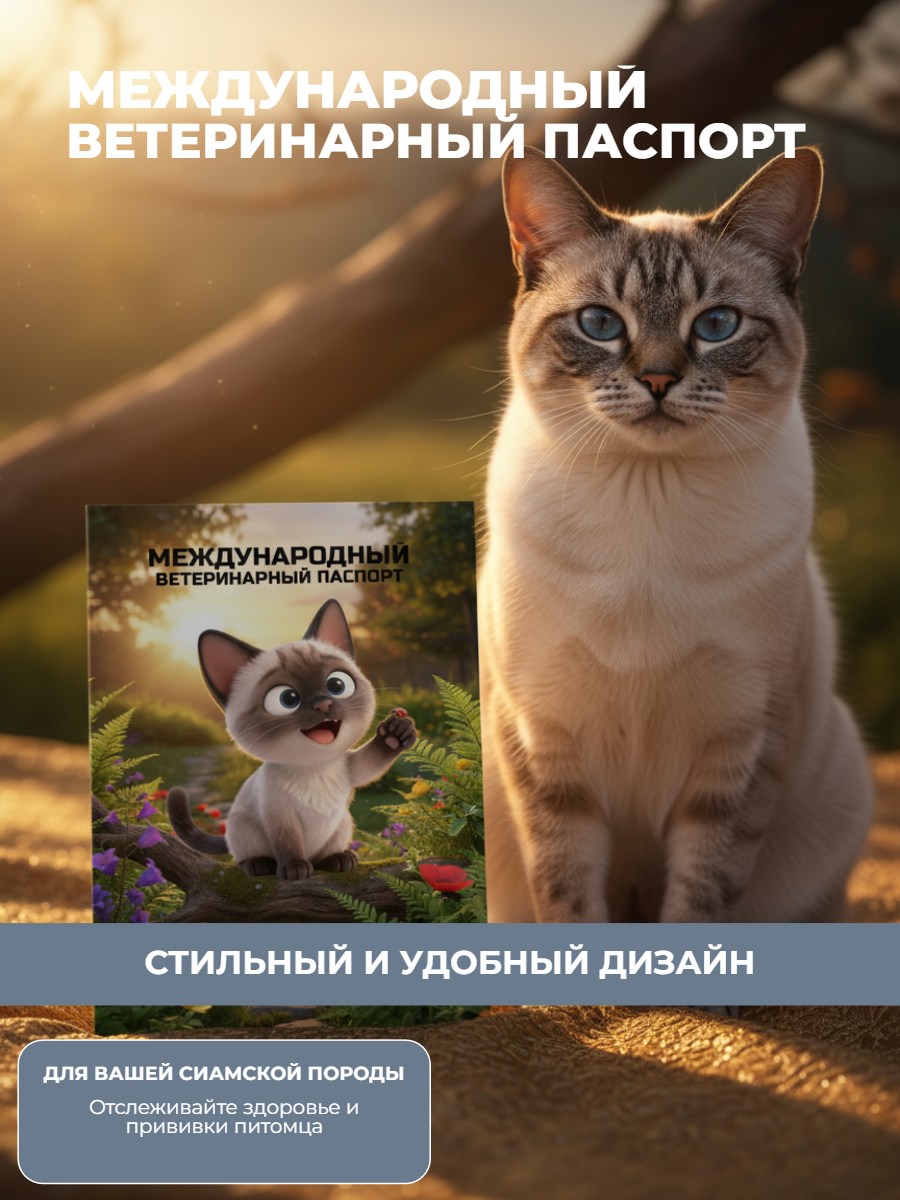 Паспорт ветеринарный международный. Порода Сиамская кошка. Для кошек.