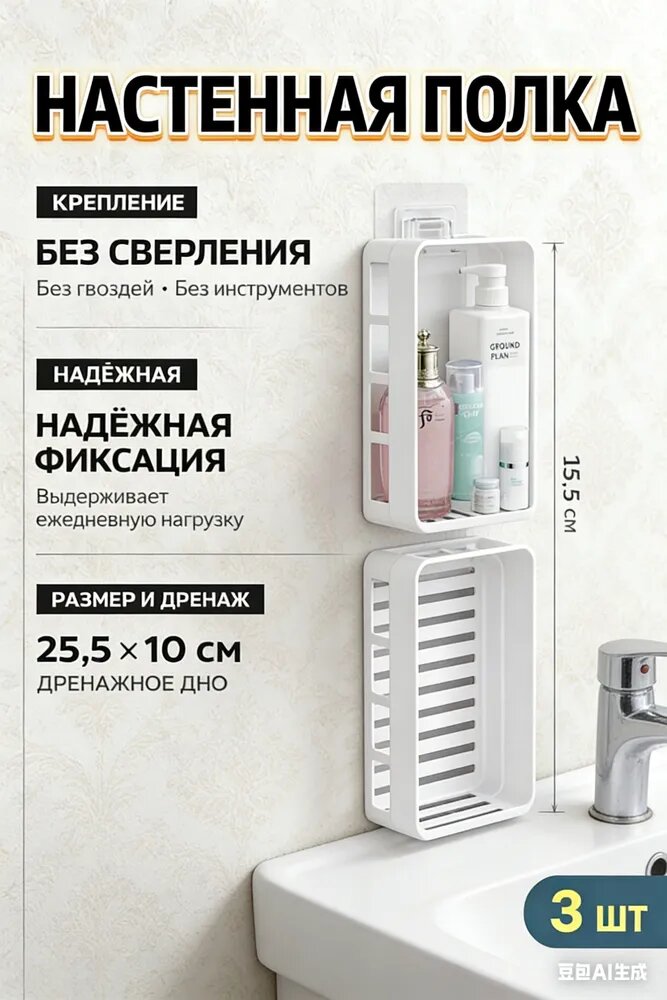 Полка для кухонной мебели Настенная Прямая, 26х26х6 см, 3 шт.