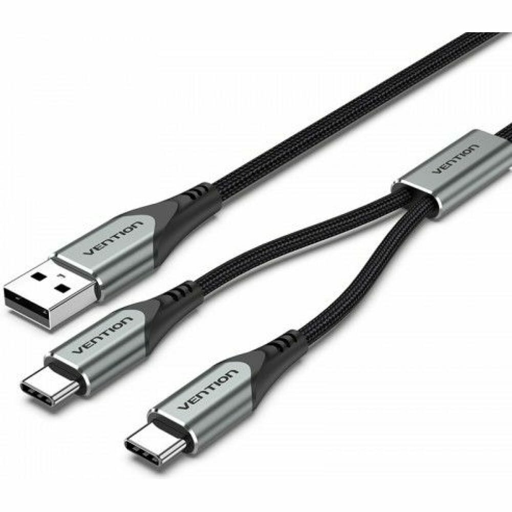 Кабель VENTION USB-CM х 2/USB 2.0 AM - 1м. CQOHF, синхронизации, медный кабель ПВХ, морозостойкий, черный корпус