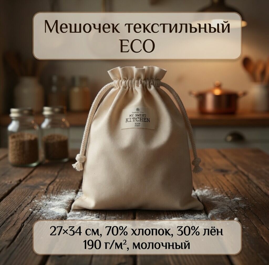 Мешочек текстильный ECO 27 34 см, молочный