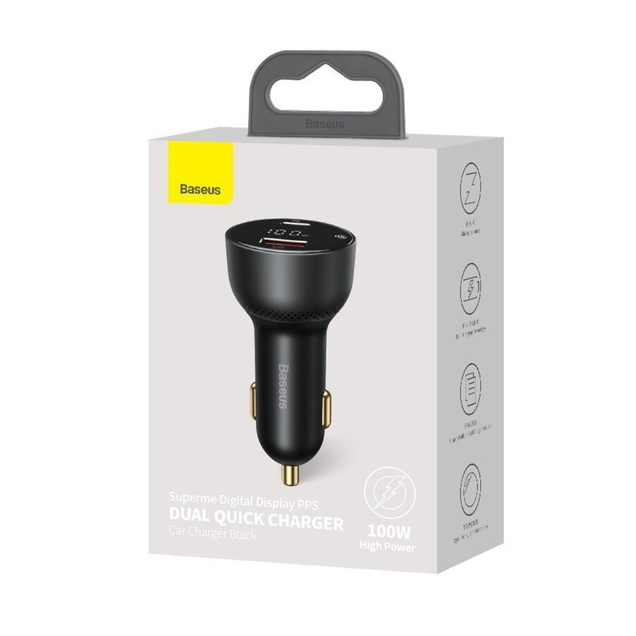 Автомобильное зарядное устройство 100W Baseus Superme Digital Display PPS Dual Quick Charger Car Charger - Black