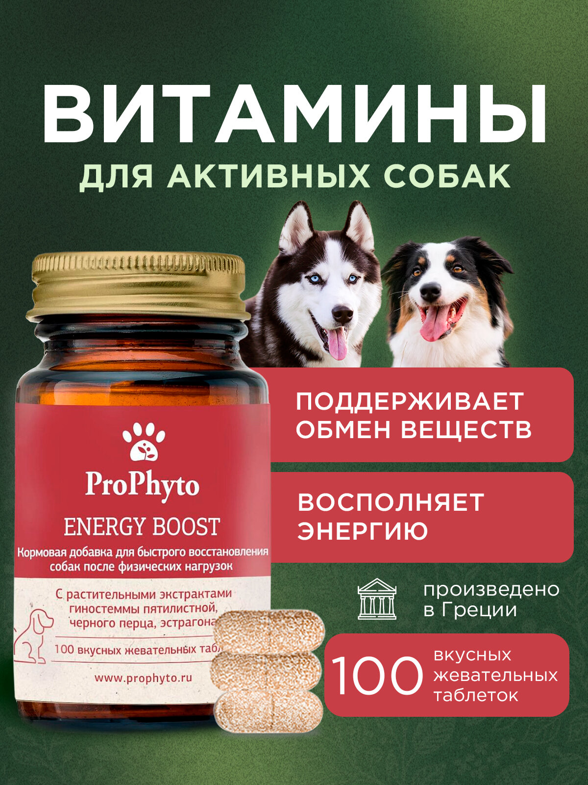 Добавка пищевая ProPhyto для взрослых собак для поддержания энергии Энерджи Буст, 100 таблеток
