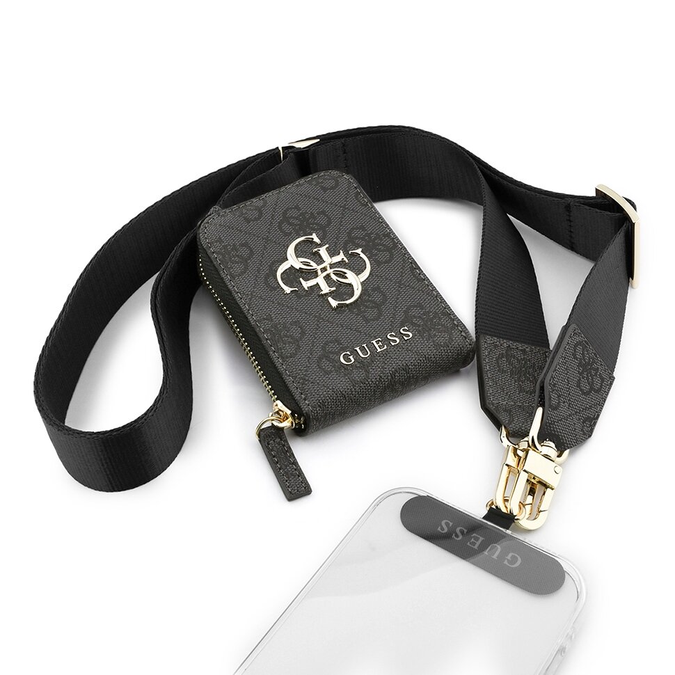 Guess бумажник + ремешок для смартфона на шею Universal Crossbody PU Strap 4G Big metal Logo, черный