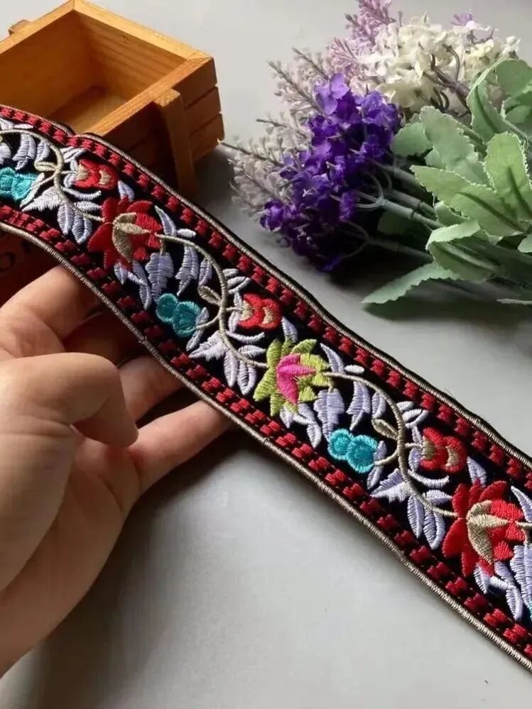 Пайетки ракушка Тесьма лента трикотажная, 5 см, 2 метра Тесьма декоративная, с народным узором, для декора, рукоделия и творчества, красный