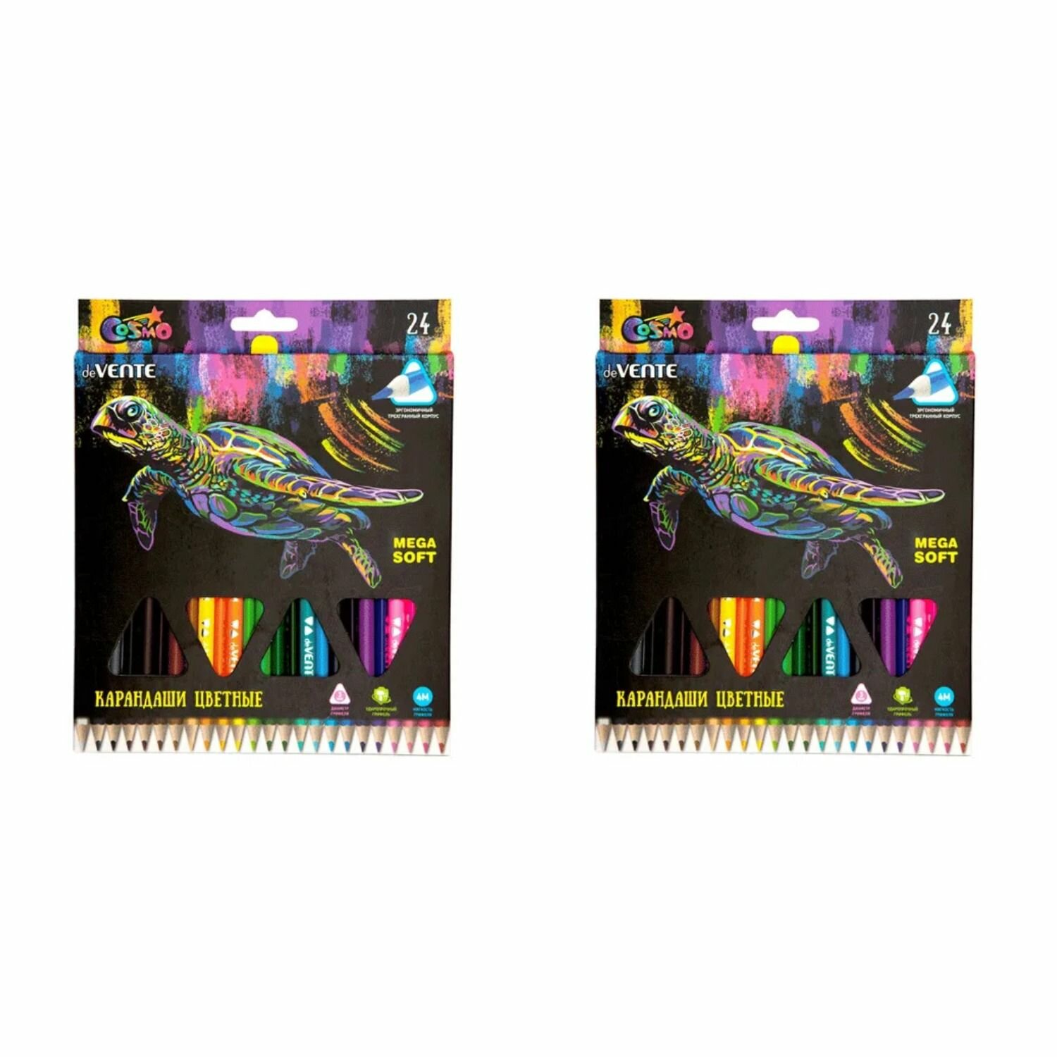 DeVENTE Карандаши цветные Trio Mega Soft, 24 цвета, 4М, 2 уп.