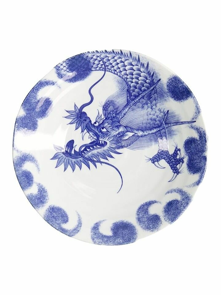 Тарелка для подачи блюд и сервировки стола фарфоровая TOKYO DESIGN Dragon, 25,3 см, синяя/белая