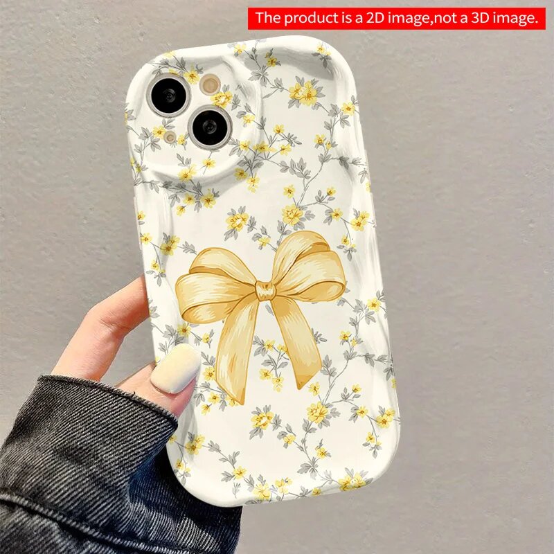 Нежный молочно-желтый чехол с цветочным бантом для iPhone 17, 16, 15, 14 Pro Max, 13, 12, iPhone17
