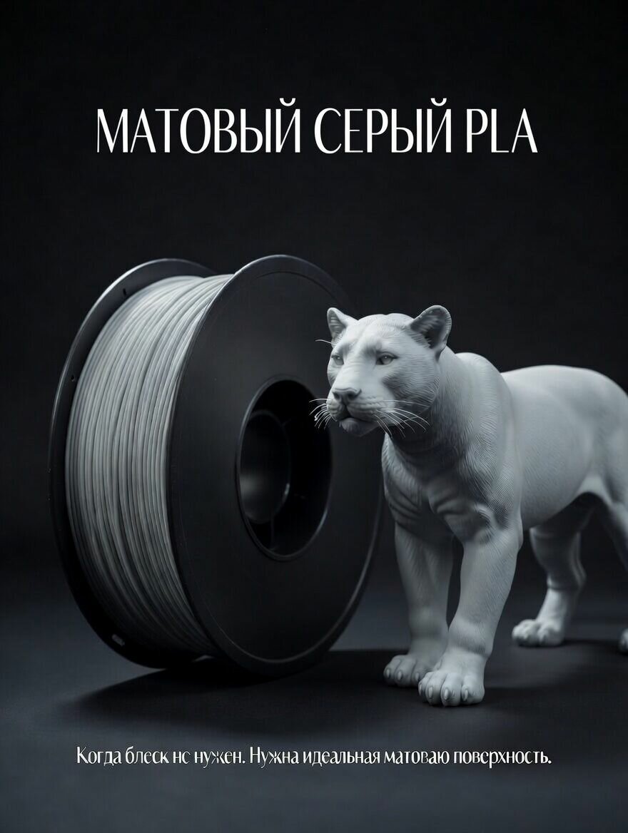 Пластик PLA матовый серый катушка нити 1 кг, 1.75 для печати на 3D принтере инженерный