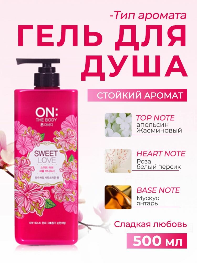 Гель для душа парфюмированный On The Body LG SWEET LOVE аромат сладких фруктов и магнолии, 500 мл, Корея