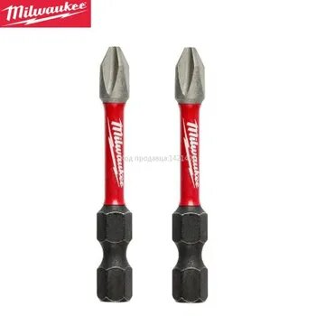 Биты отвертки M i l w a u k e e SHOCKWAVE PH2 50mm , 2 шт, ударная бита Phillips из легированной стали
