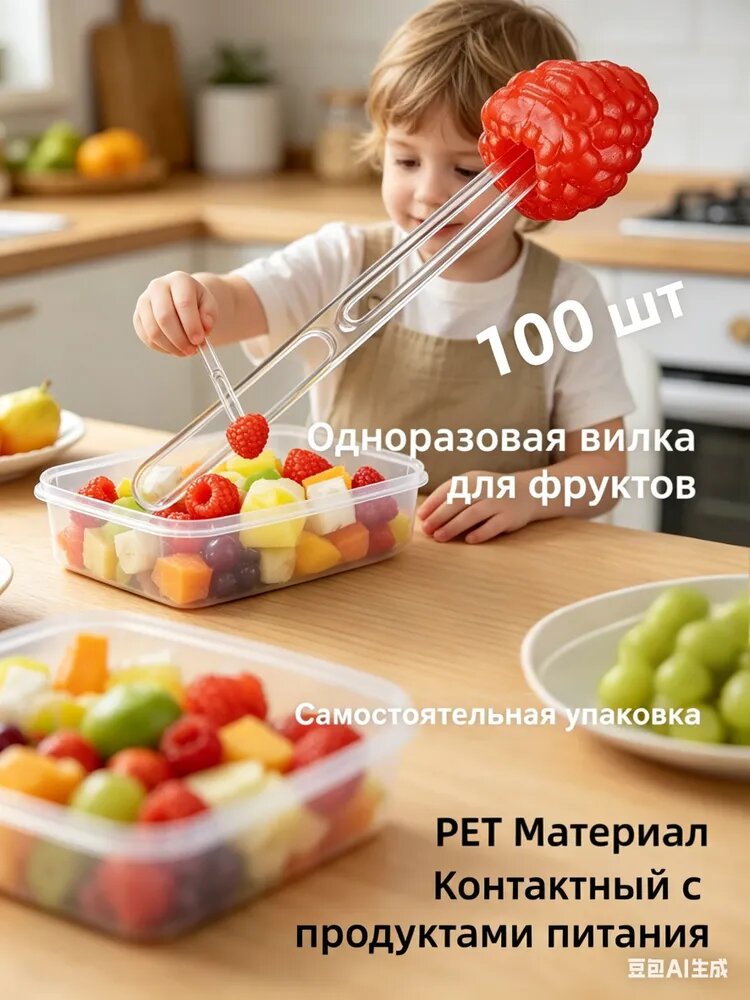 100шт . Одноразовые вилки для фруктов, прозрачные пластиковые, 10.5 см, для десертов и закусок, для дома и вечеринок