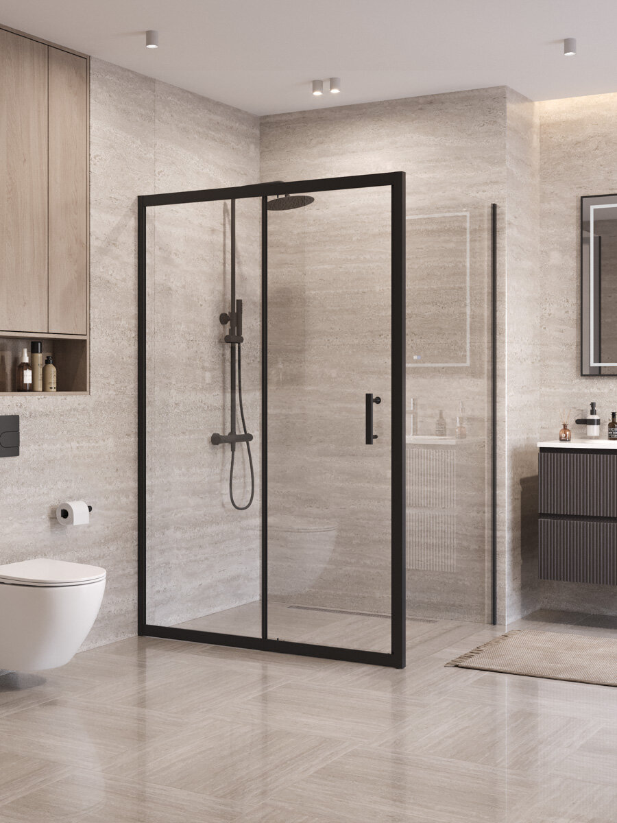 Душевой уголок BelBagno UNO-195 120x100 UNO-195-AH-1-120/100-C-NERO стекло прозрачное, профиль черный
