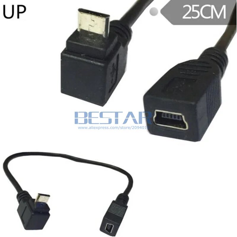 OTG Micro USB - Mini USB 25см, Left Angle — фото 1