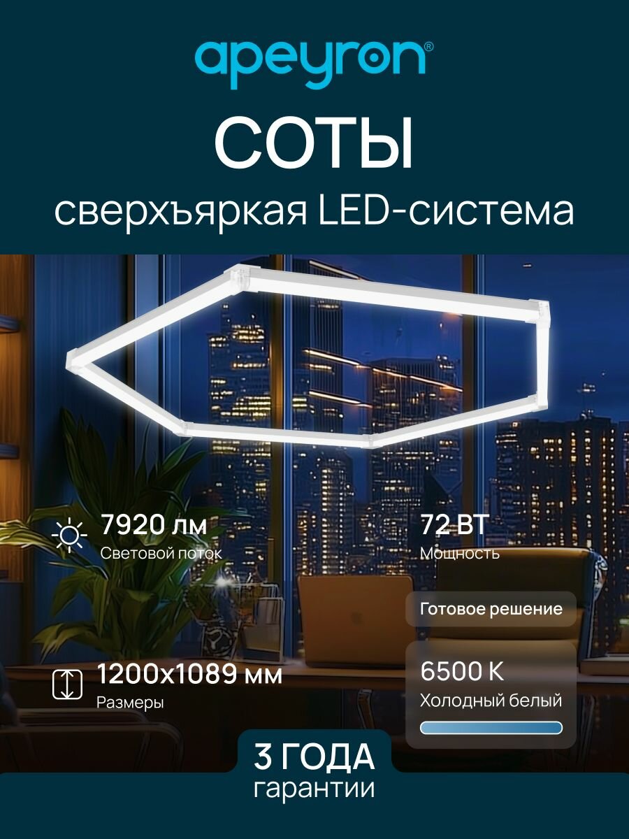 Светодиодная сборная система модульный NET Apeyron 30-23, 72Вт, 7920лм, 6500К, белый