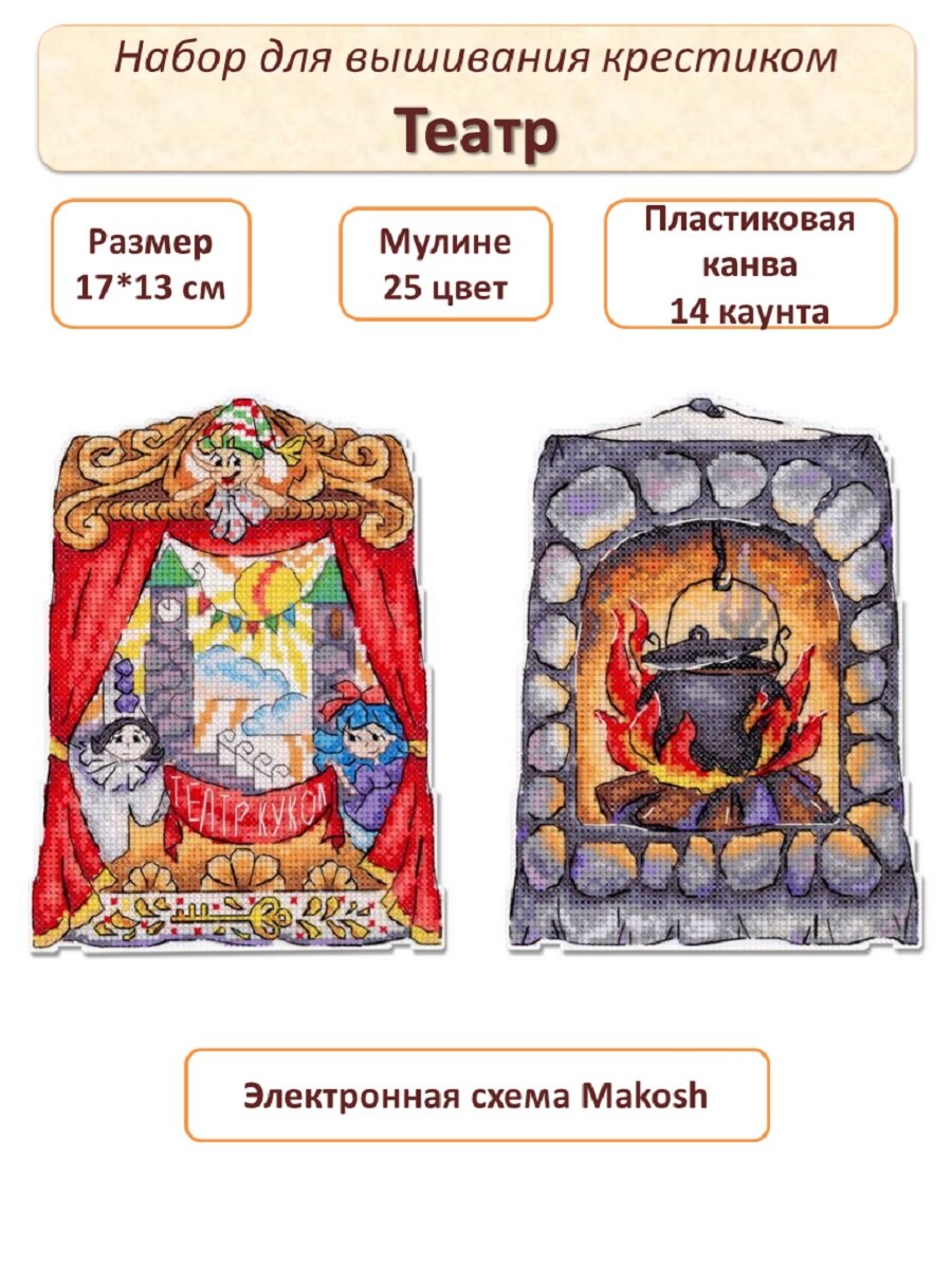 Набор для вышивки крестом на пластике "Буратино. Театр" 17*13 см, МП Студия (Жар-Птица), электронная схема Makosh