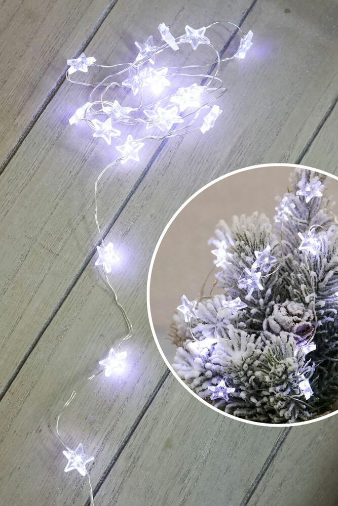 Гирлянда микро звёздочки, 20 холодных белых мини LED-ламп, 1 м, серебристый провод, батарейки, Купман Интернешнл.