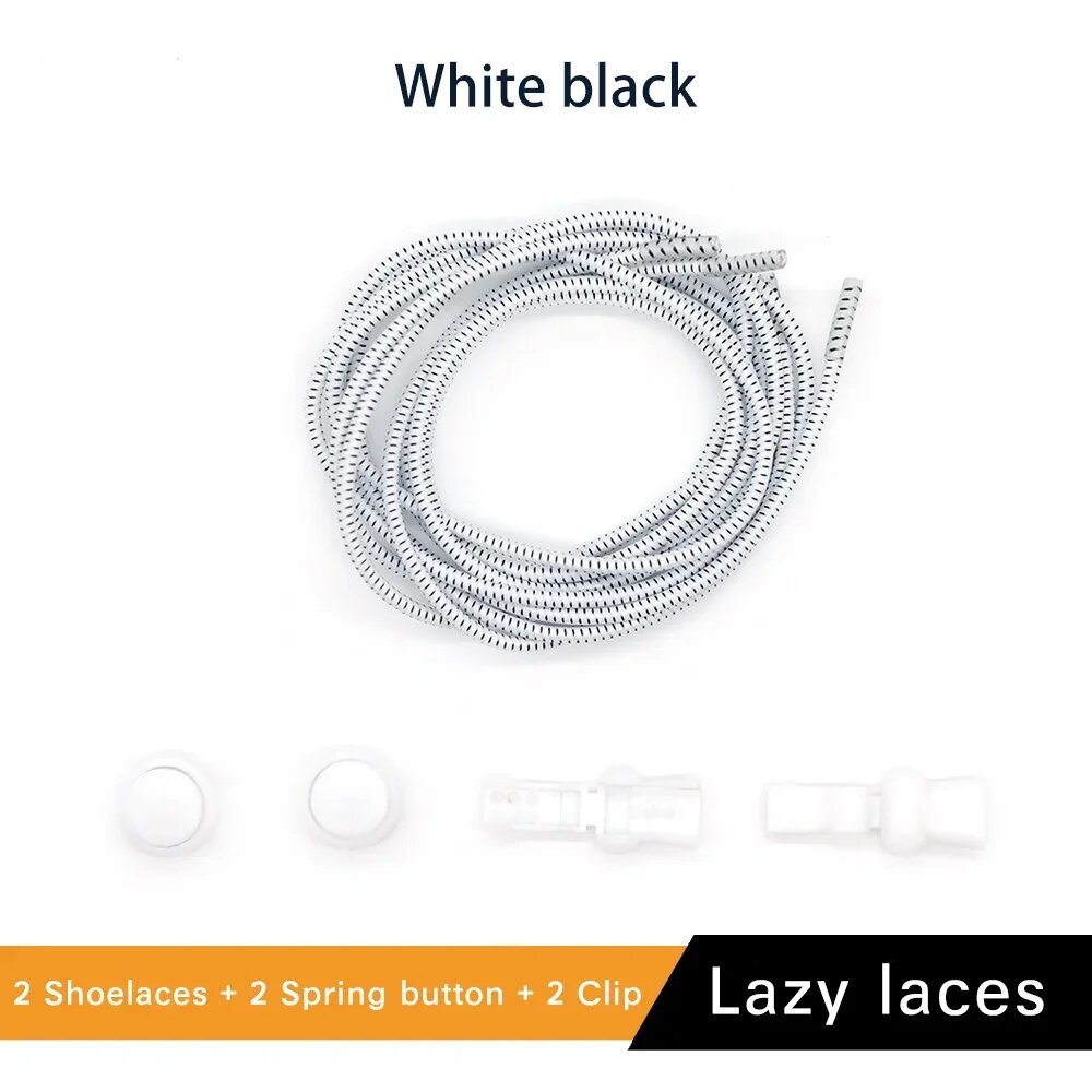 Шнурки "Lazy laces" Whiteblack, круглые, с фиксатором