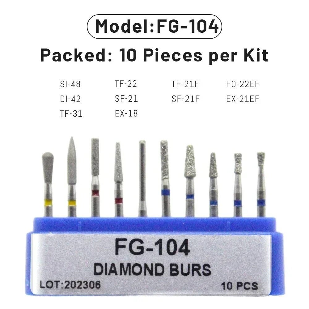 Алмазные сверла FG-104 для наконечников, 10 шт